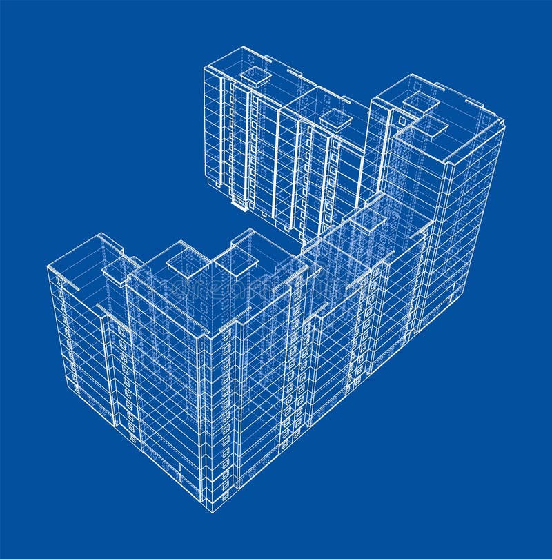 Vector Wire-frame Model of a Multi-storey Building Stock Vector ...