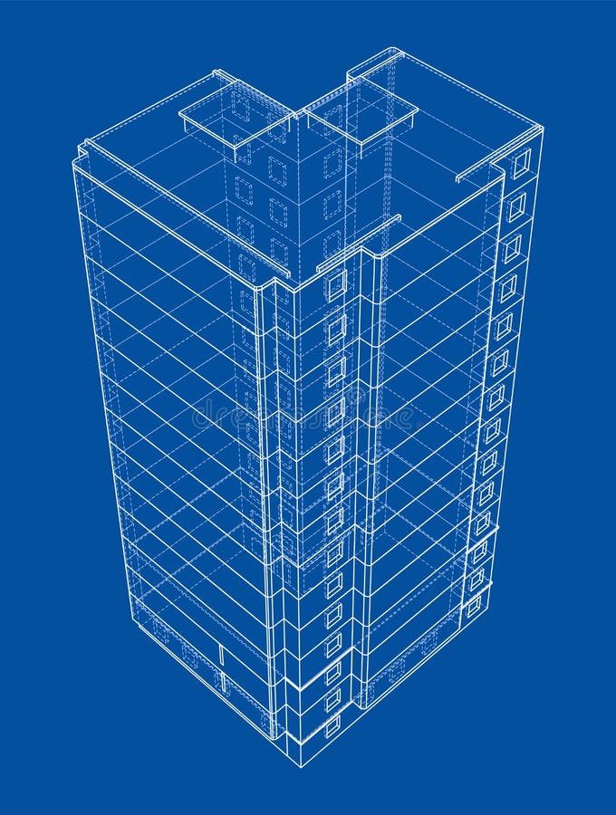 Vector Wire-frame Model of a Multi-storey Building Stock Vector ...