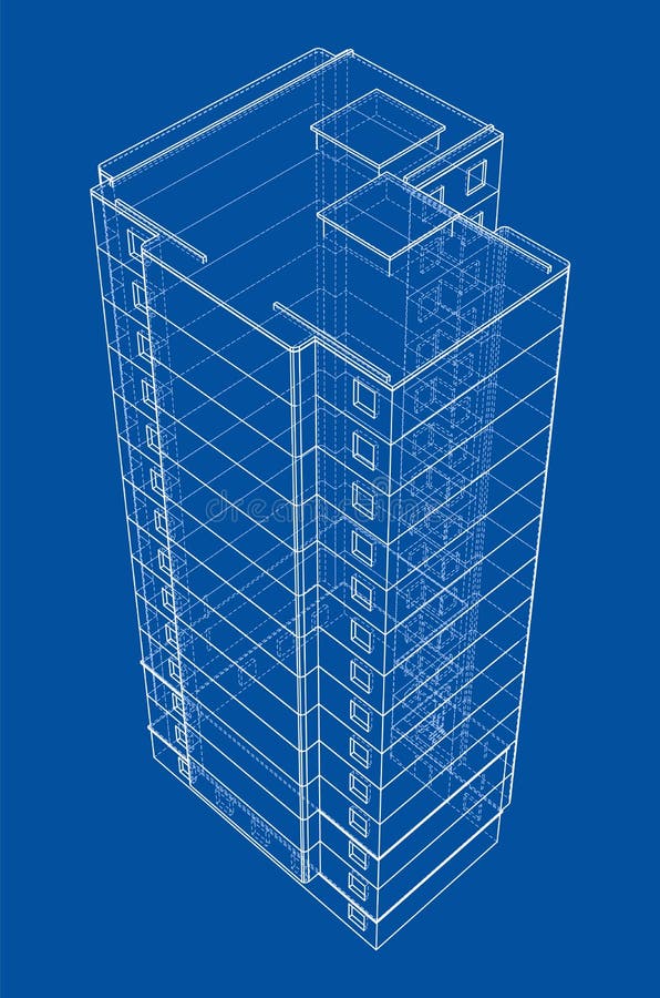 Vector Wire-frame Model of a Multi-storey Building Stock Vector ...