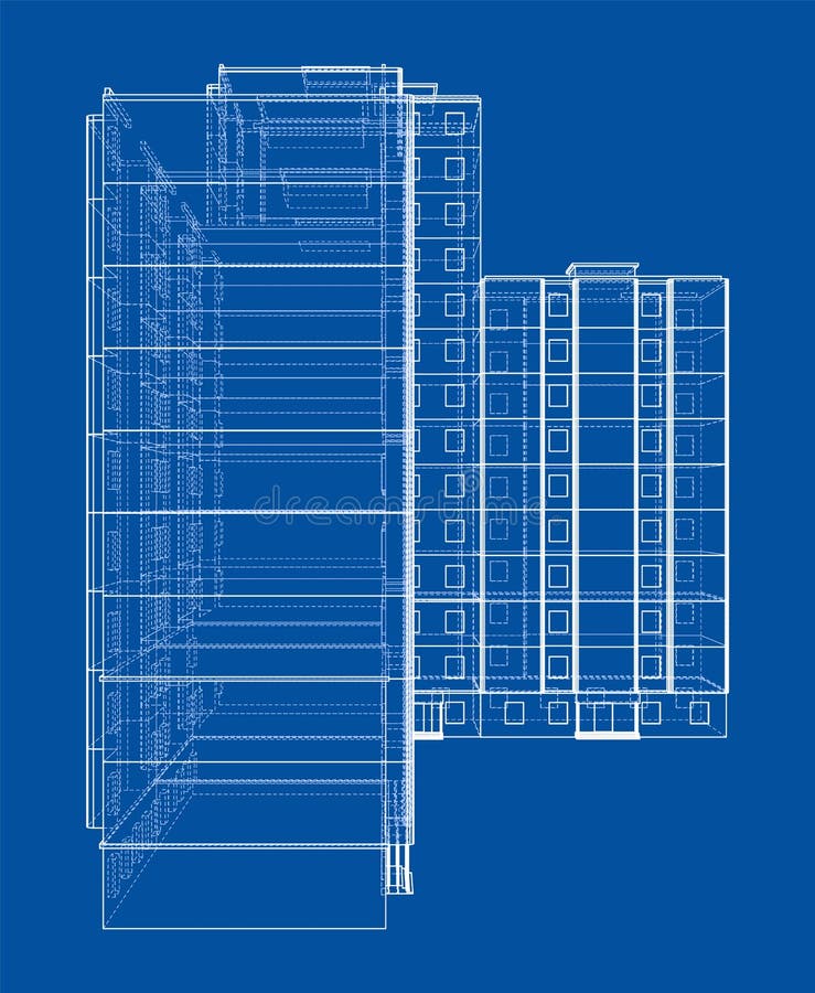 Vector Wire-frame Model of a Multi-storey Building Stock Vector ...