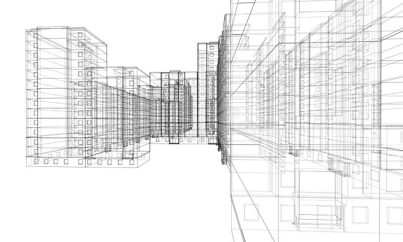 Vector Wire-frame Model of a Multi-storey Building Stock Vector ...