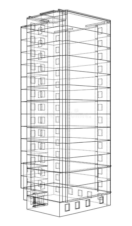 Vector Wire-frame Model of a Multi-storey Building Stock Vector ...