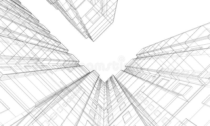 Vector Wire-frame Model of a Multi-storey Building Stock Vector ...