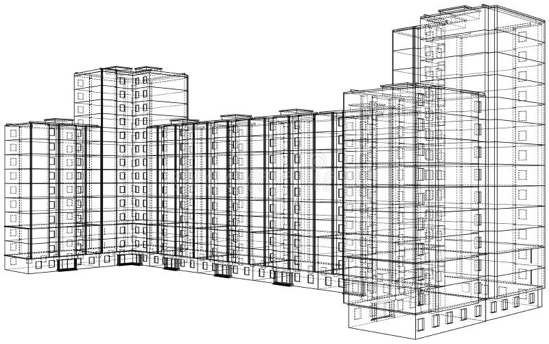 Vector Wire-frame Model of a Multi-storey Building Stock Vector ...