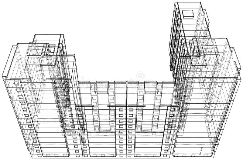 Vector Wire-frame Model of a Multi-storey Building Stock Vector ...