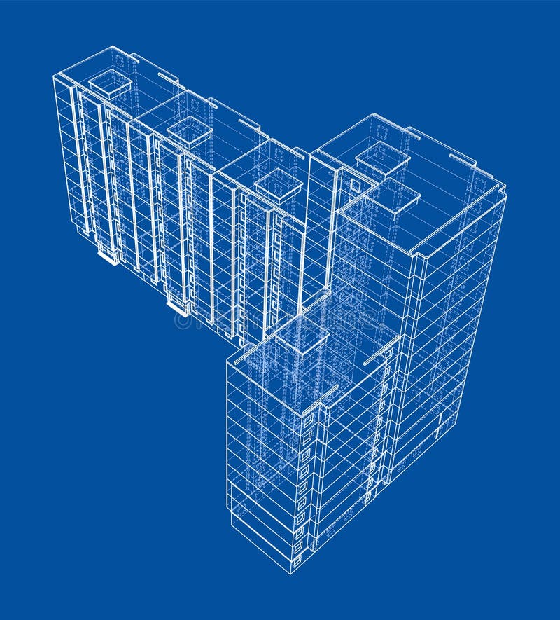 Vector Wire-frame Model of a Multi-storey Building Stock Vector ...
