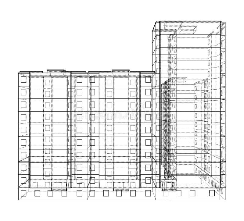 Vector Wire-frame Model of a Multi-storey Building Stock Vector ...