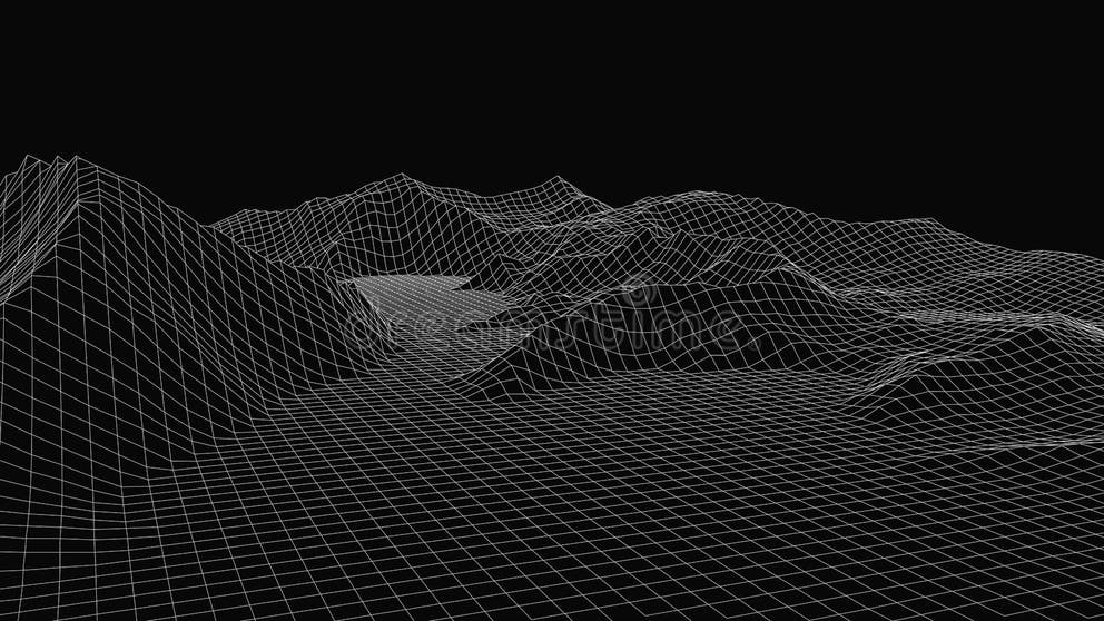 Vector Wireframe 3d Landscape. Grid Illustration Stock Illustration ...