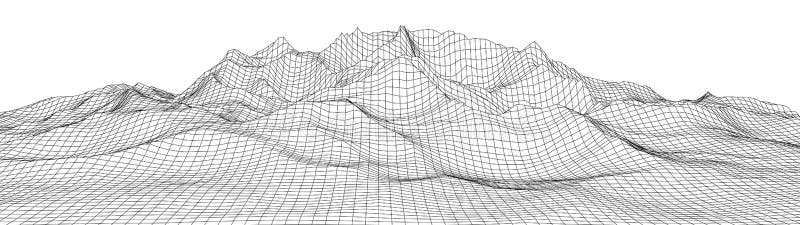 Vector Wireframe 3d Landscape. Technology Grid Illustration. Network of ...