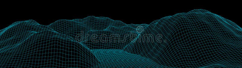 Vector Wireframe 3d Landscape. Technology Grid Illustration. Network of ...