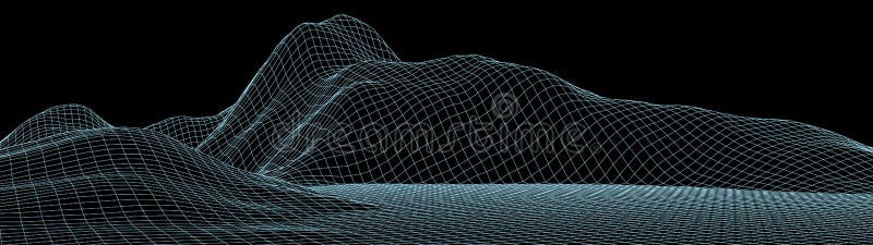 Vector Wireframe 3d Landscape. Technology Grid Illustration. Network of ...