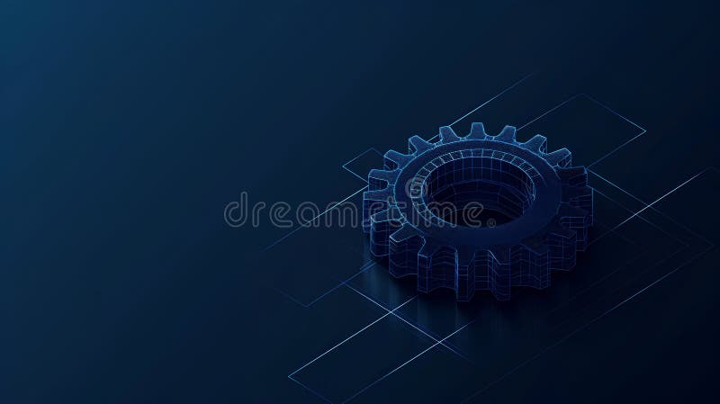 A Vector Wireframe Illustration of a Gear on a Dark Blue Background ...