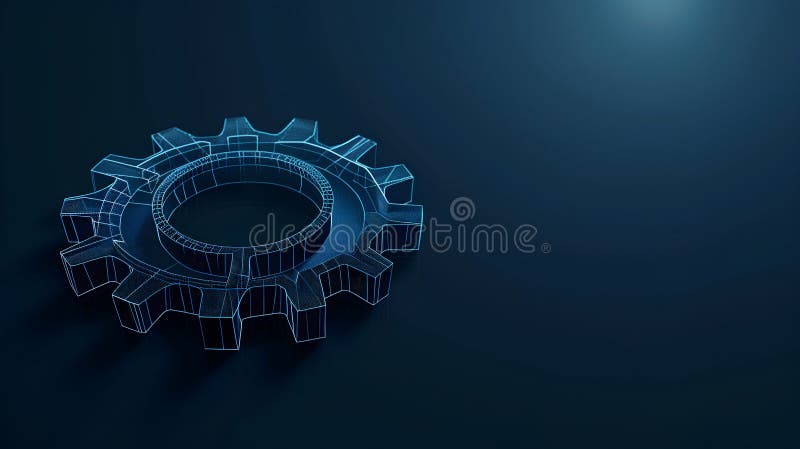 A Vector Wireframe Illustration of a Gear on a Dark Blue Background ...