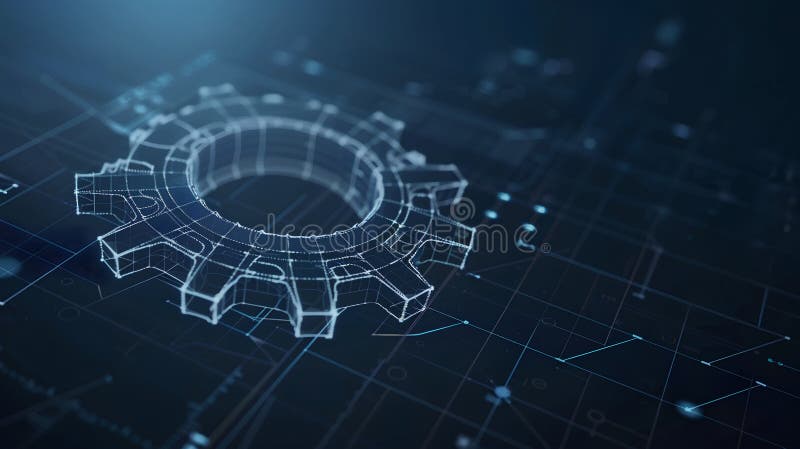 A Vector Wireframe Illustration of a Gear on a Dark Blue Background ...