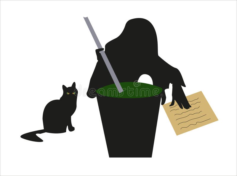 Vector Witch is Brewing a Magic Potion. Black Cat with a Hag. Stock ...