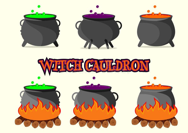 Vector Witch Cauldron with 6 Models and 3 Others with Fire Added Stock ...