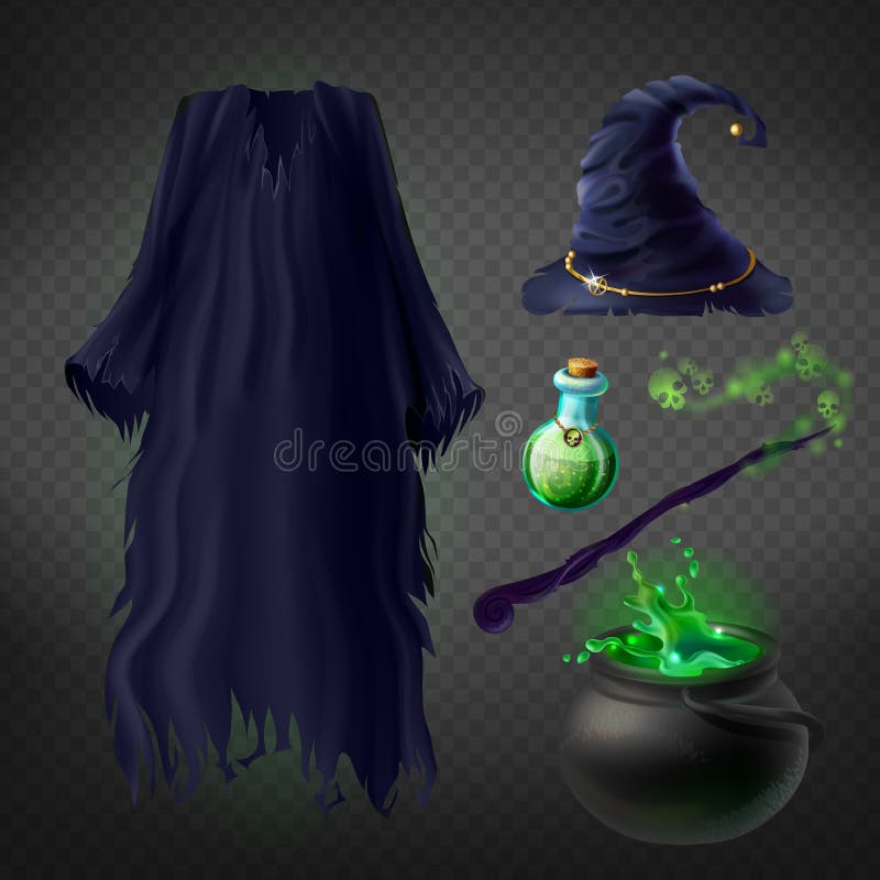 Vector Witch Costume, Set of Magic Accessories Stock Vector ...