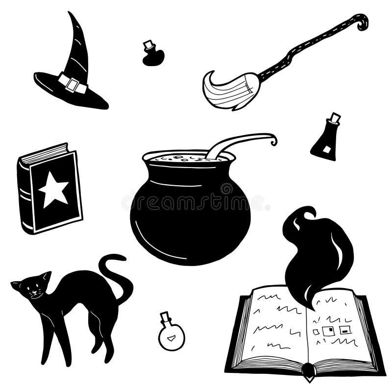 Vector Witch Magic Design Elements Set. Hand Drawn, Doodle, Sketch ...