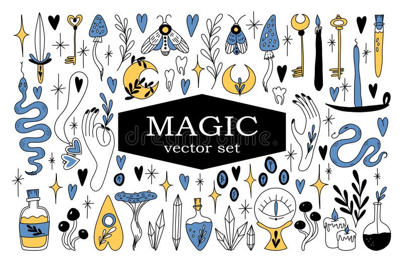 Vector Witch Mystical Magic Design Elements Set. Witchcraft Hand Drawn ...