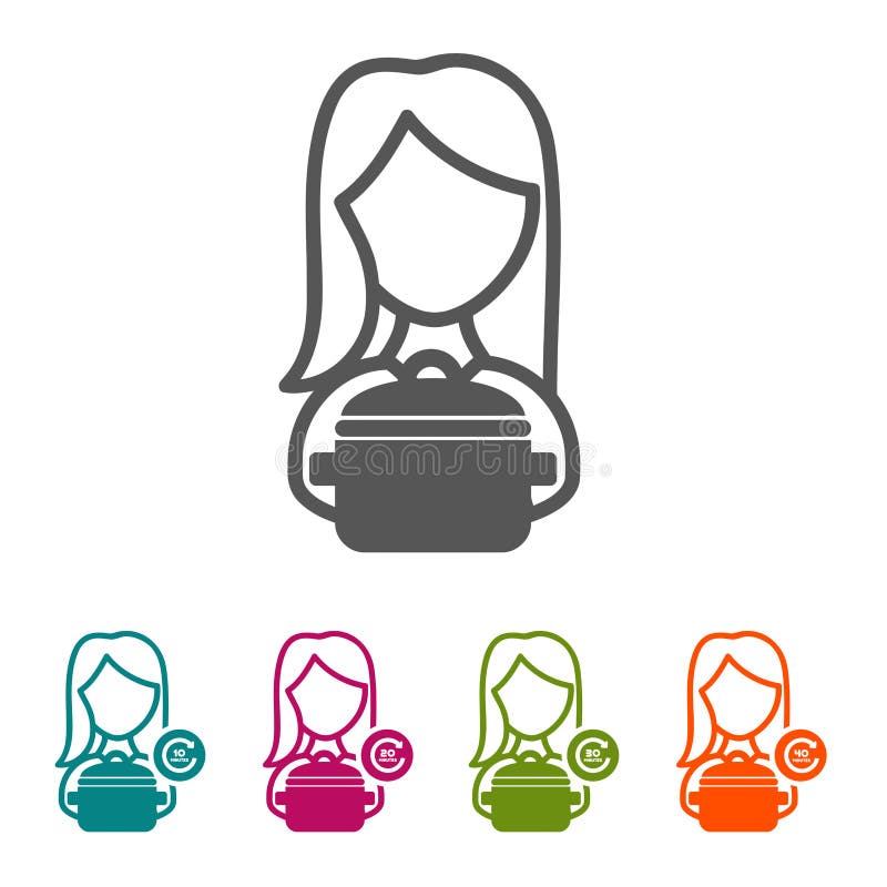 Vector Woman with Cooking Icons in Thin Line Style and Flat Design ...