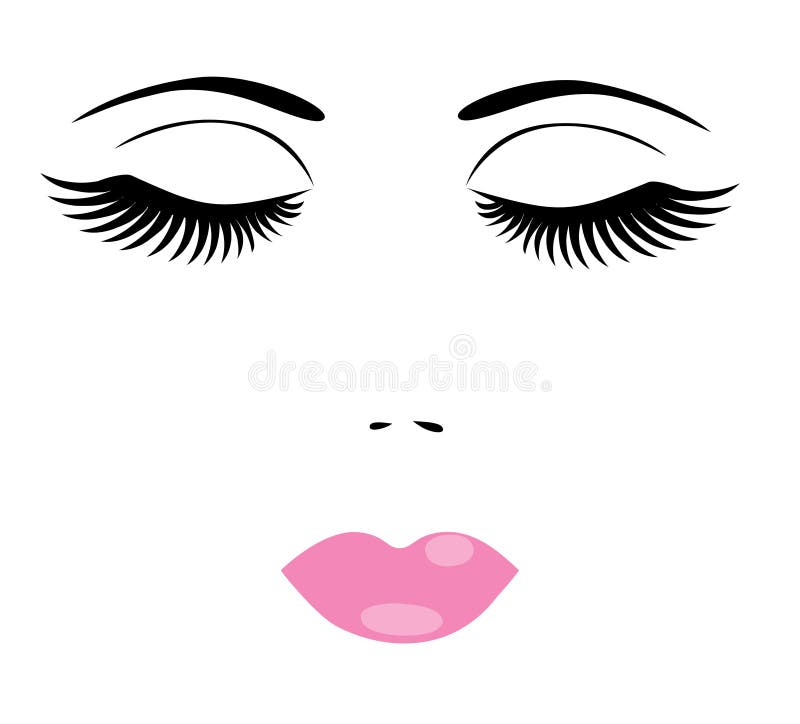 Vector Woman Face with Fuchsia Lips and Long Lashes. Stock Vector ...
