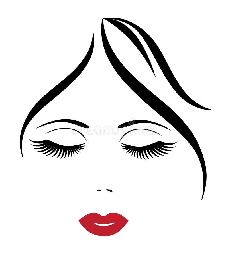 Vector Woman Face with Fuchsia Lips and Long Lashes. Stock Vector ...