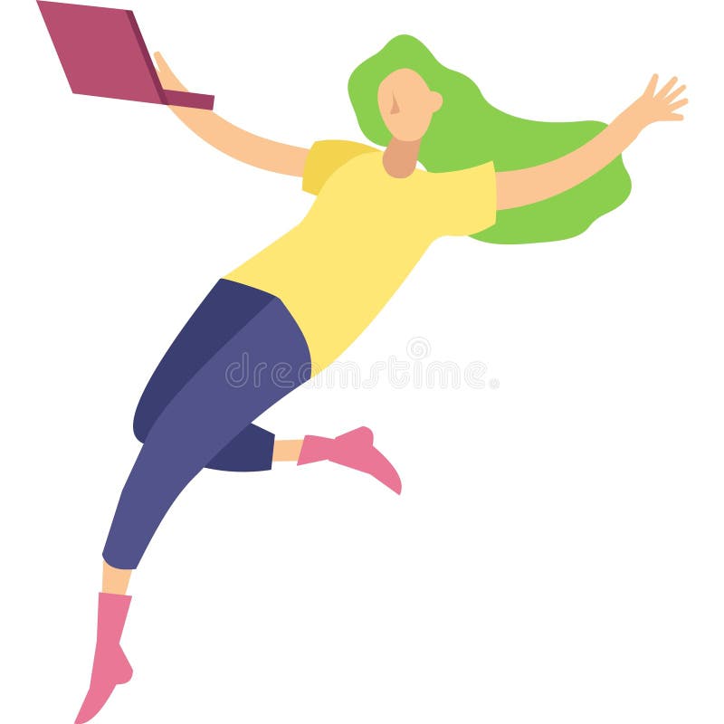Vector Woman with Laptop Levitating Icon Isolated Stock Illustration ...
