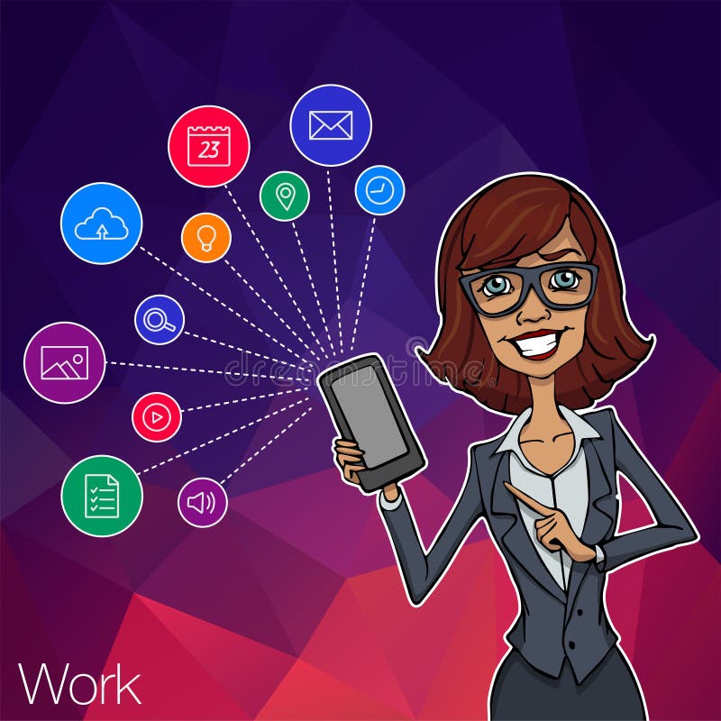 Vector Woman With Mobile Smartphone App On White Background. Stock ...