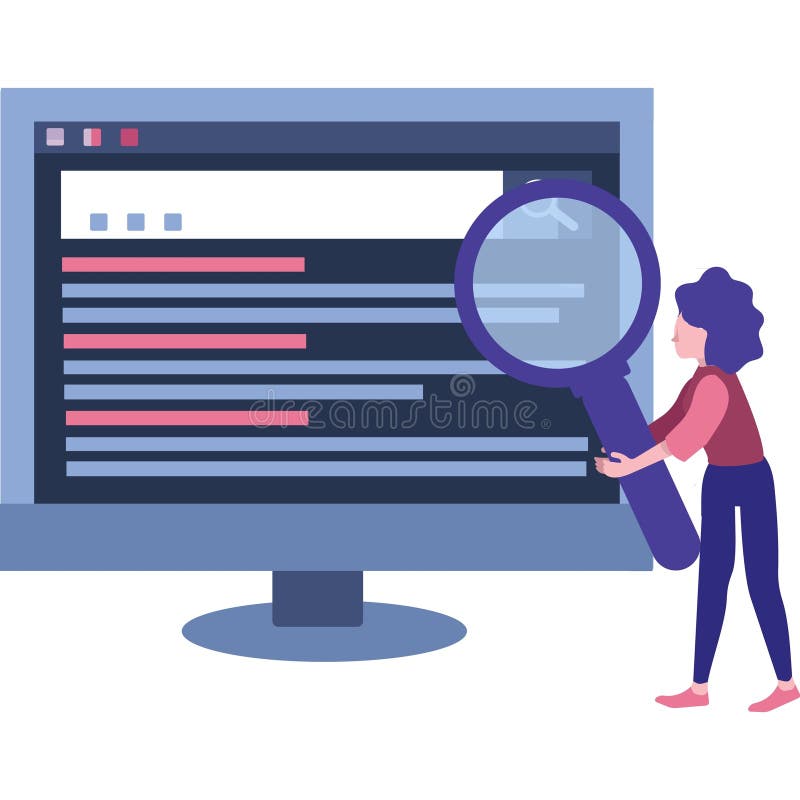 Vector Woman Search on Internet Web Browser Icon Stock Vector ...