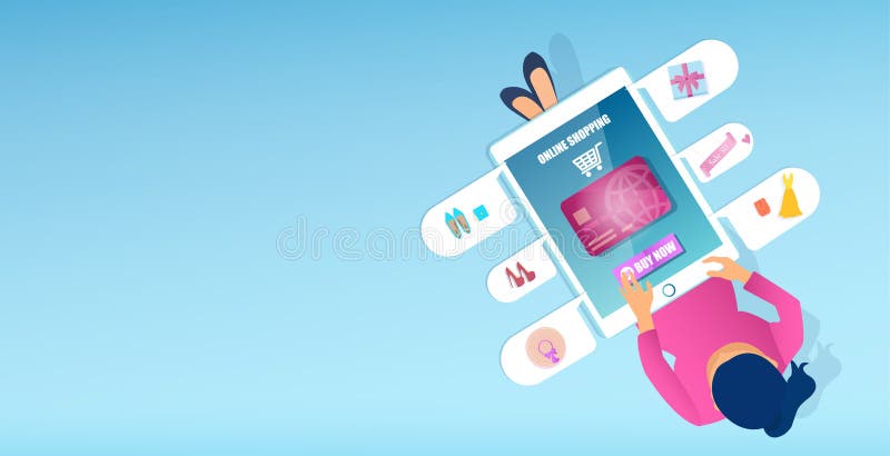 Vector of a Woman Shopping Online Using Mobile Phone App Stock Vector ...