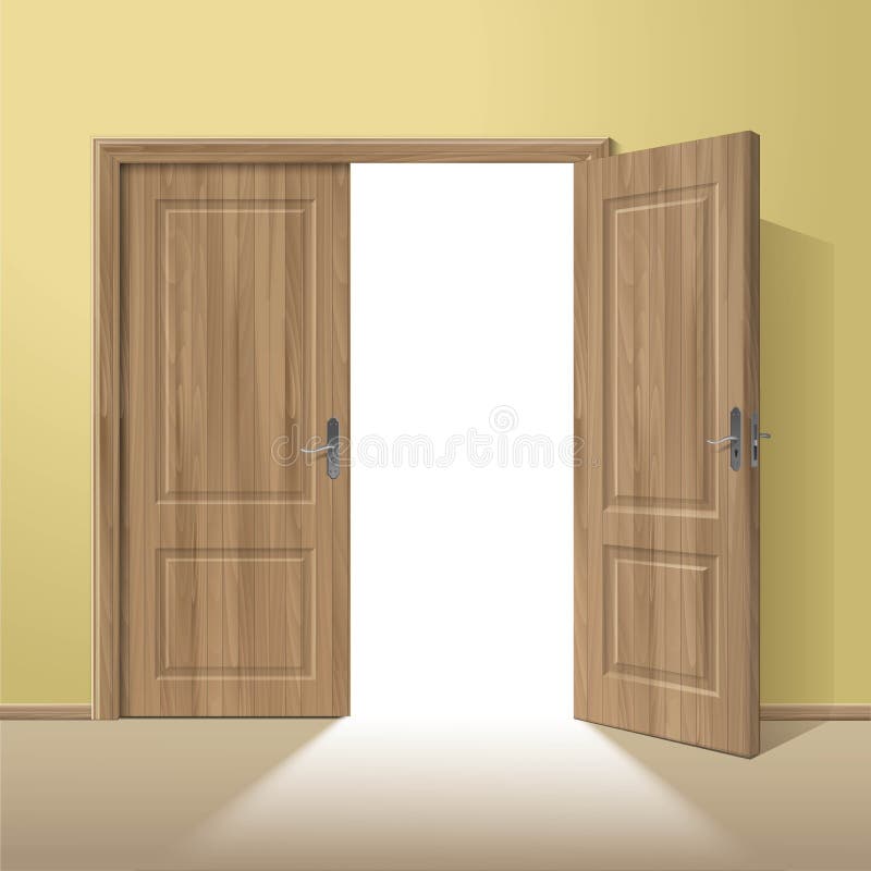 Vector Wood Open Door with Frame Stock Vector - Illustration of ...