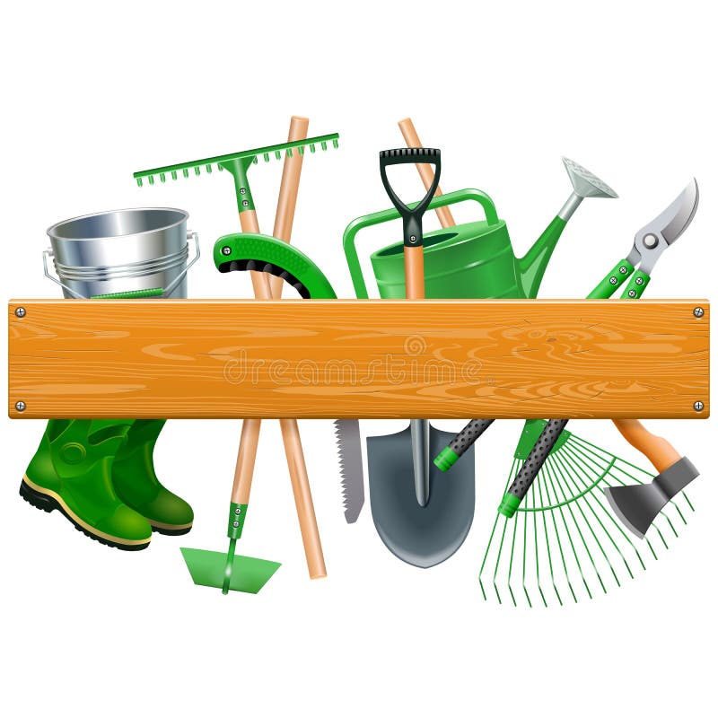 Vector Wooden Board with Garden Tools Stock Vector - Illustration of ...