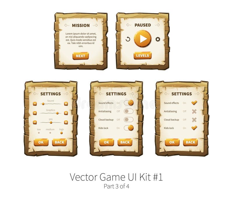 Vector wooden game ui stock vector. Illustration of graphical - 71900542