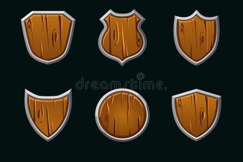 Vector Medieval Shields in Gold Color. Empty Template Shield Stock ...