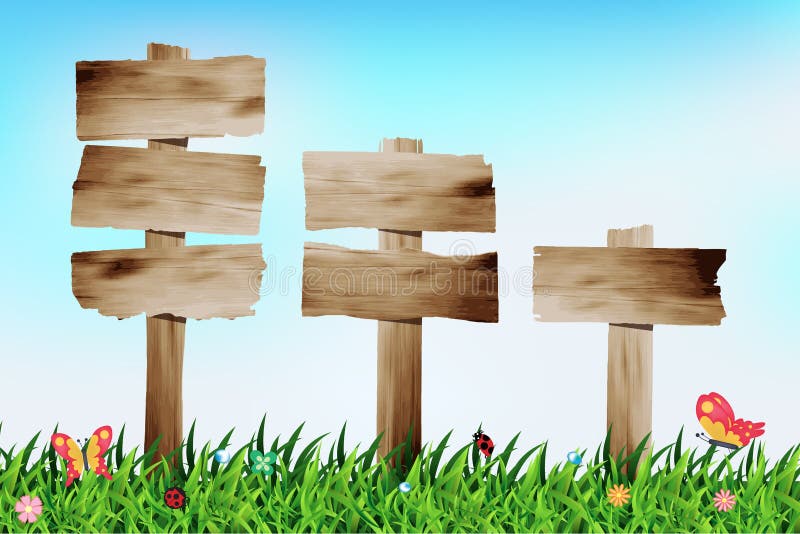 Vector Wooden Signboard with Grass Field Stock Vector - Illustration of ...