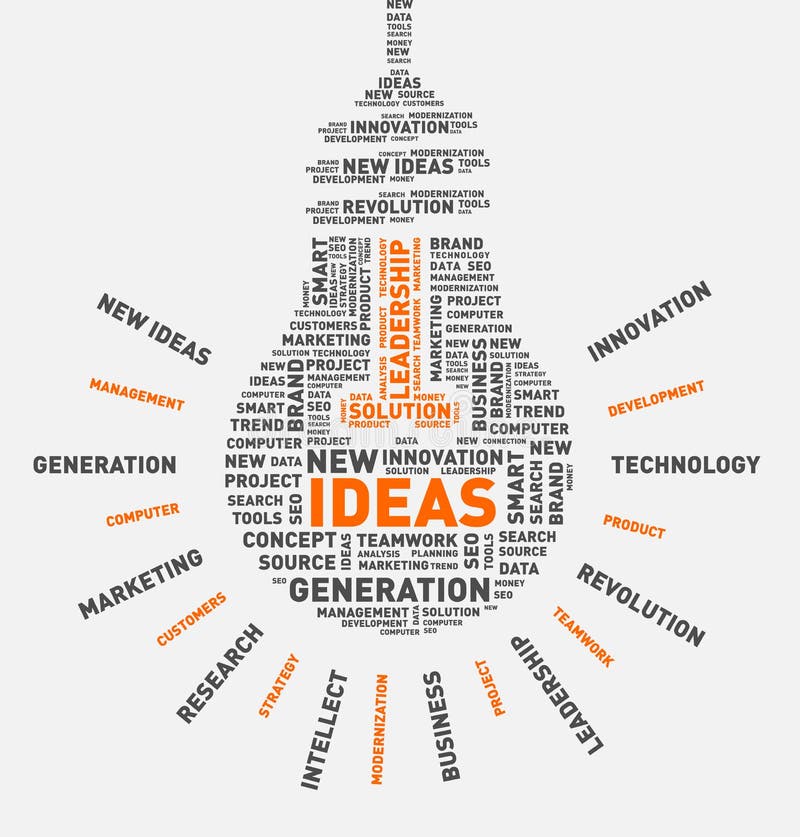 Vector Word Cloud of Ideas Light Bulb Stock Vector - Illustration of ...