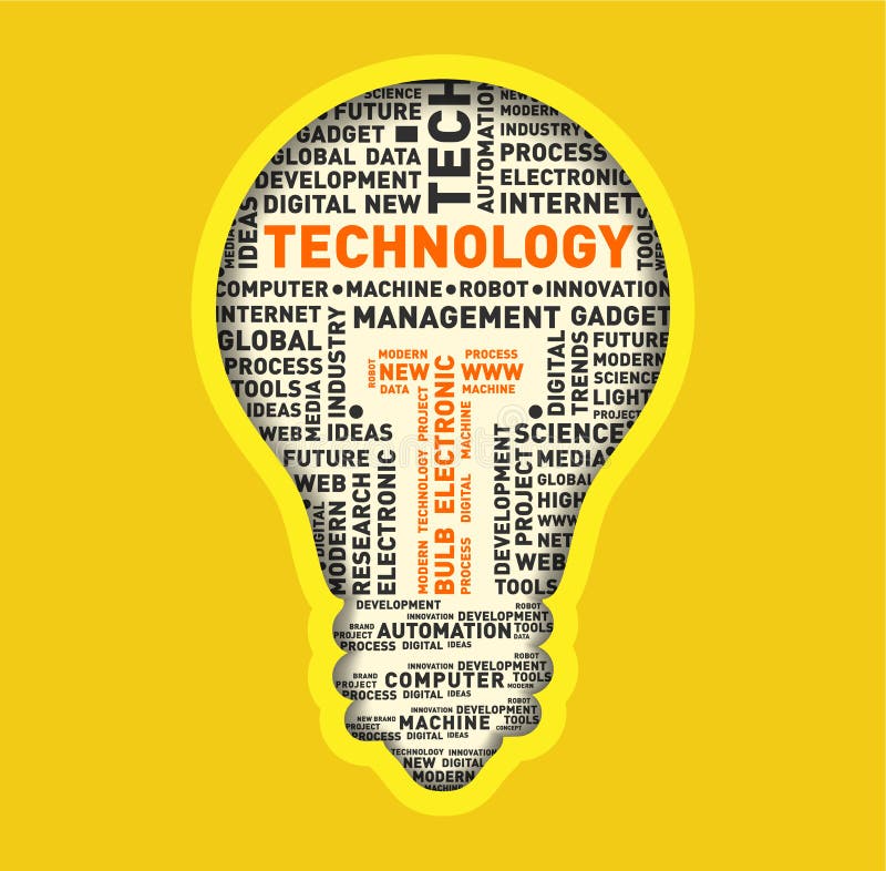 Vector Word Cloud of Technology Light Bulb Stock Vector - Illustration ...
