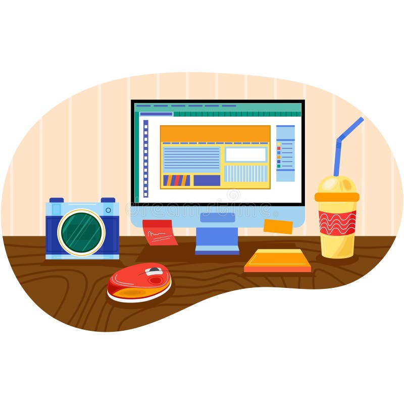 Vector Work Desk Table Design Office Workplace Stock Illustration ...