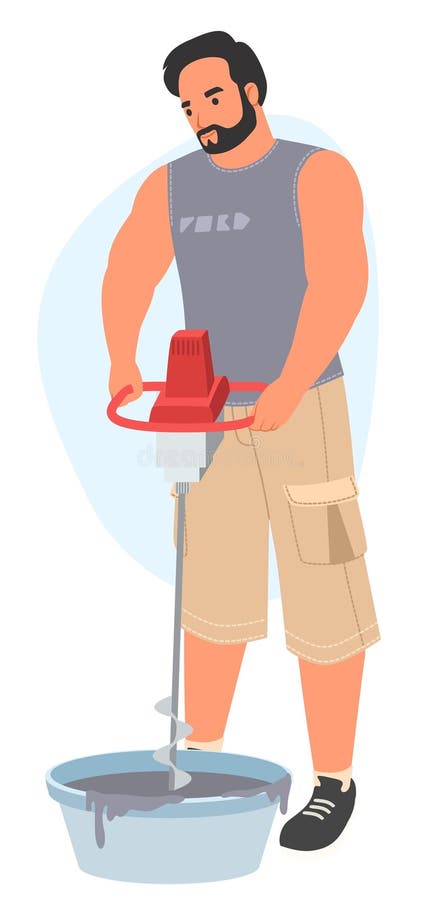 Vector Worker Making Cement Mixing with Construction Mixer Stock Vector ...