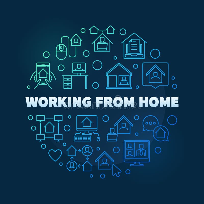 Vector Working from Home Circular Colorful Line Illustration Stock ...