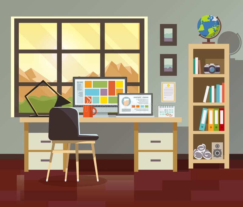 Vector Workplace Illustration Stock Vector - Illustration of camera ...