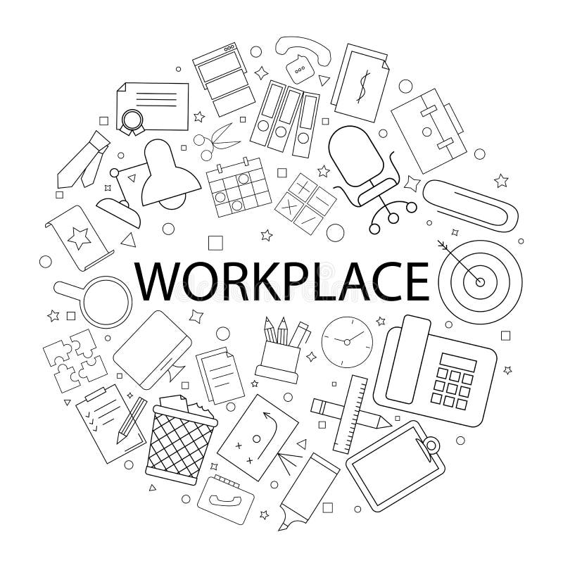 Vector Workplace Pattern with Word. Workplace Background Stock Vector ...