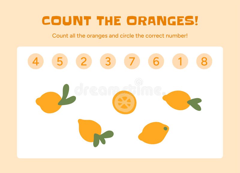 Vector Worksheet for Kids. Count Lemons and Choose Correct Number ...