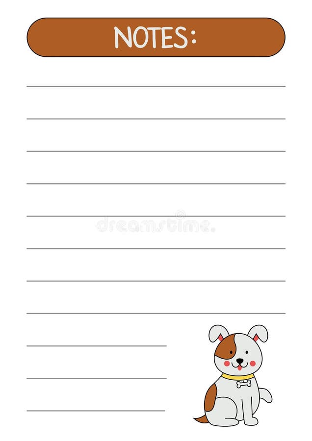 Vector Worksheet with Notes with Cute Brown Dog. Stock Vector ...