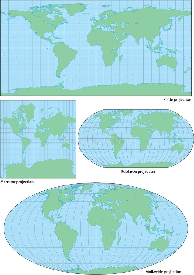 Vector World Contour Map in Four Projections Stock Vector ...