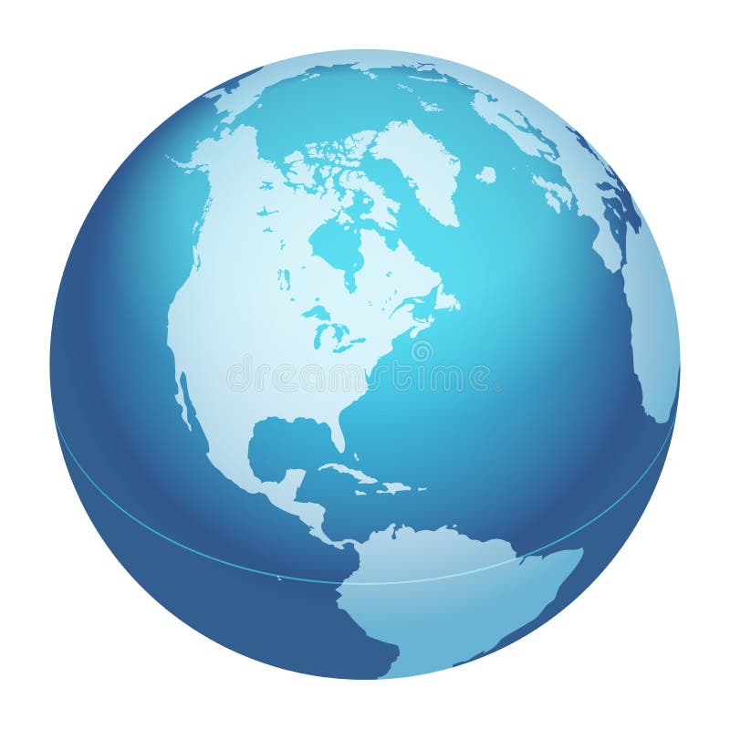 Vector World Globe Map. North America Centered Map. Blue Planet Sphere ...
