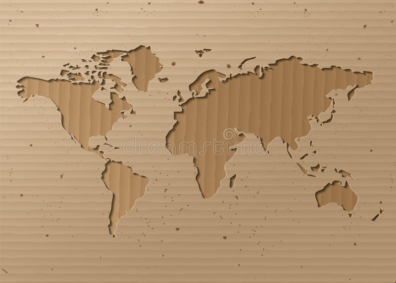 Vector World Map Brown Cardboard Stock Vector - Illustration of emblem ...