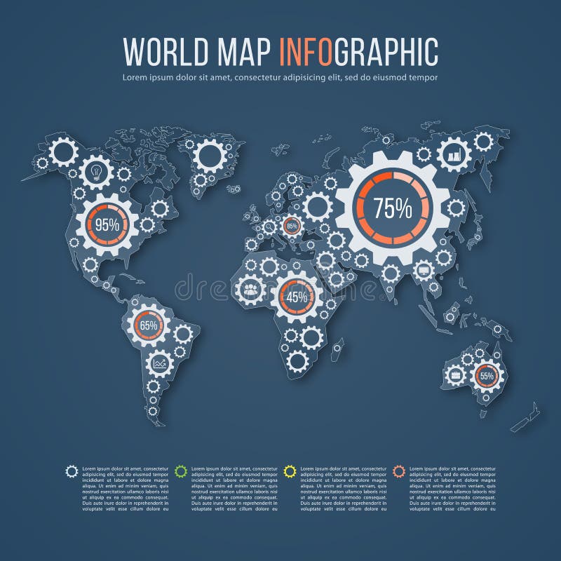 Vector World Map Business Infographics Template with Gear Marks. Stock ...