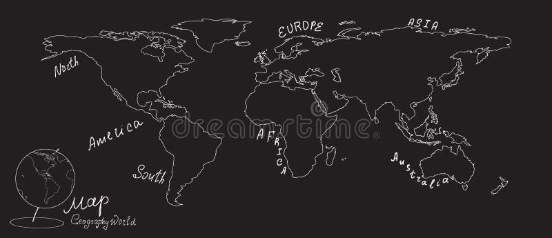 Vector World Map Handwritten by Chalk on Grey Board Stock Vector ...