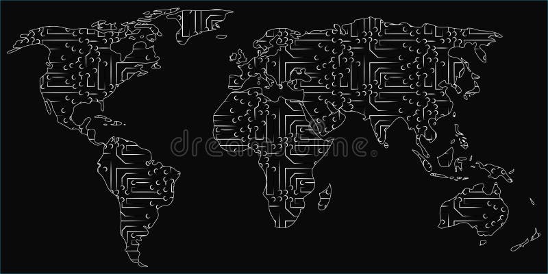 World Map Made of Electronic Microchip Circuits Stock Illustration ...